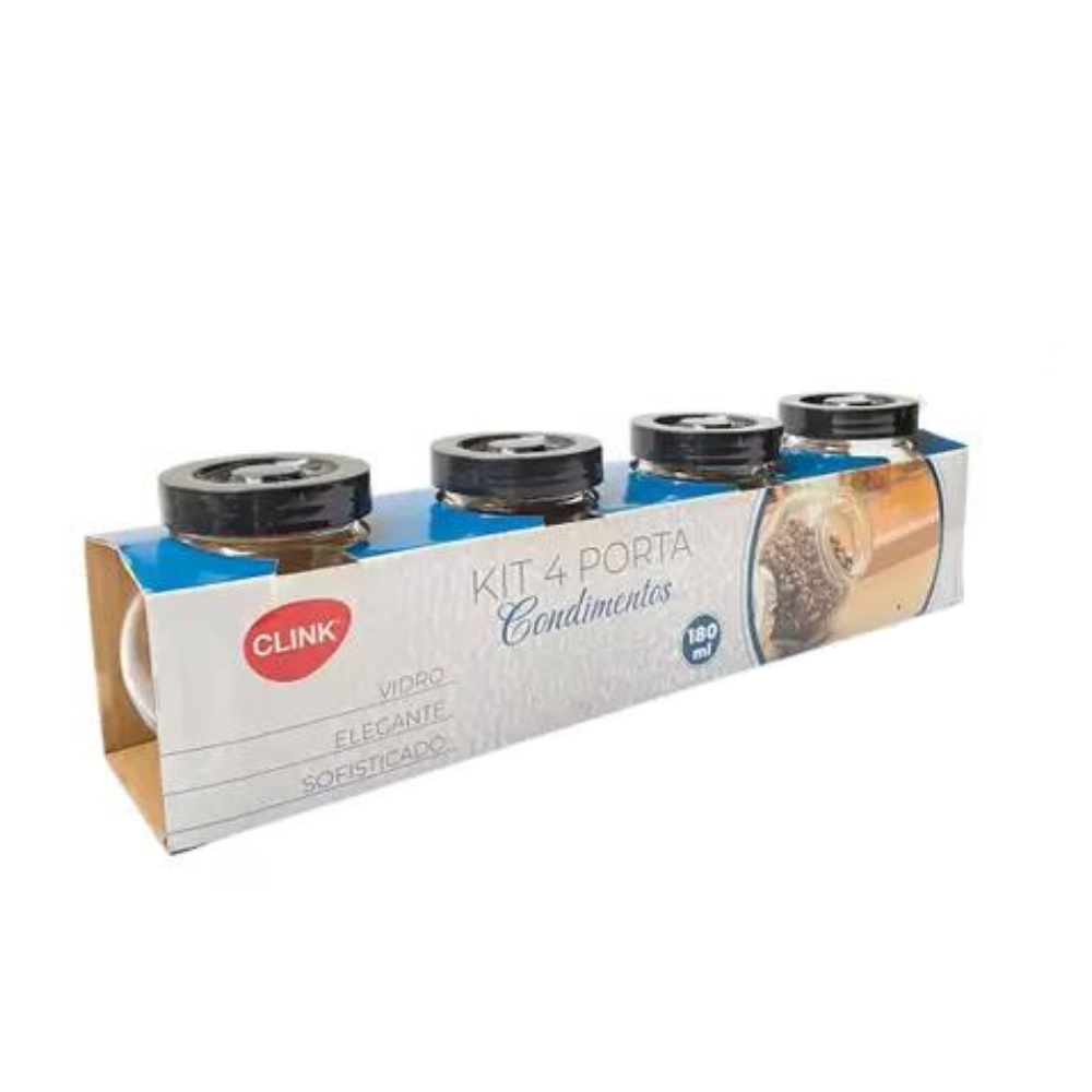 Kit c/ 04 potes condimentos vidro tampa color ref ck6089 Clink - Marbel ...